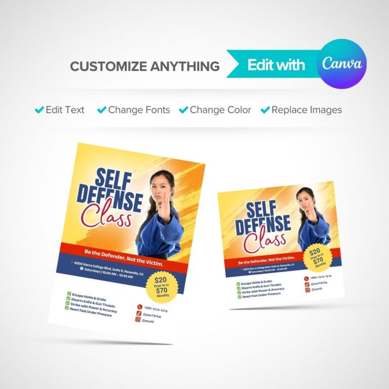 Self Defense Class Flyer Template / Martial Arts Training Poster ...