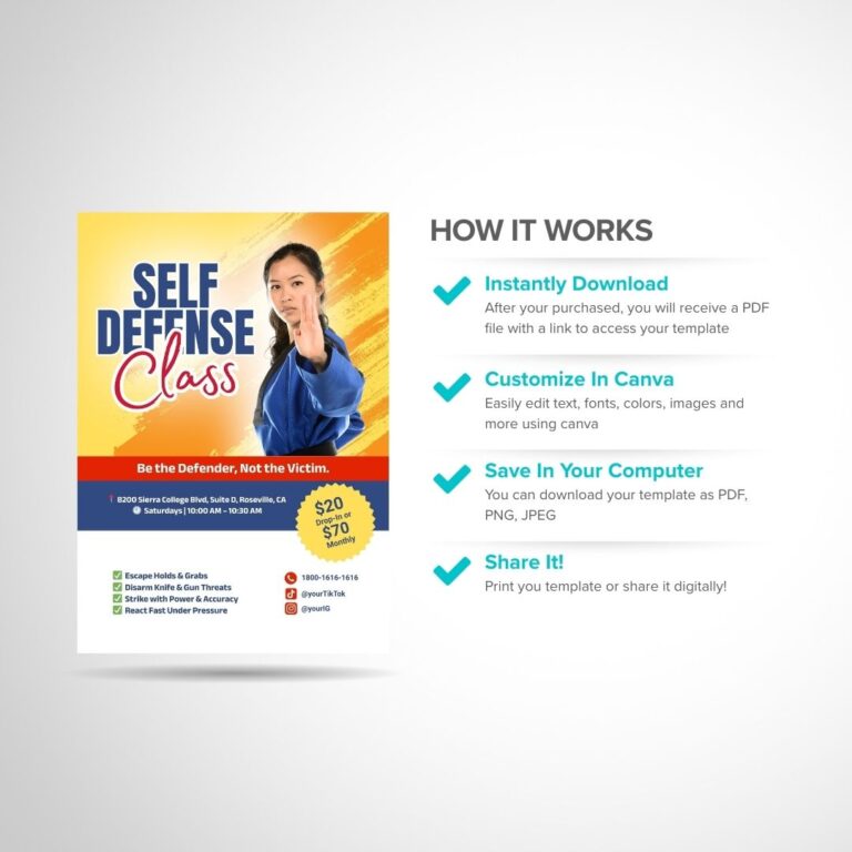 Self Defense Class Flyer Template / Martial Arts Training Poster ...