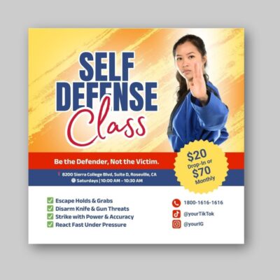 Self Defense Class Flyer Template / Martial Arts Training Poster ...